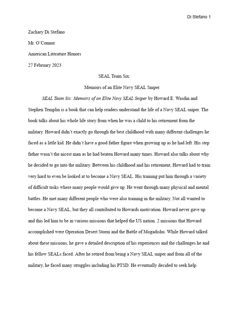 Independent Reading Assignment Essay | PDF | United States Navy Sea Ls ...