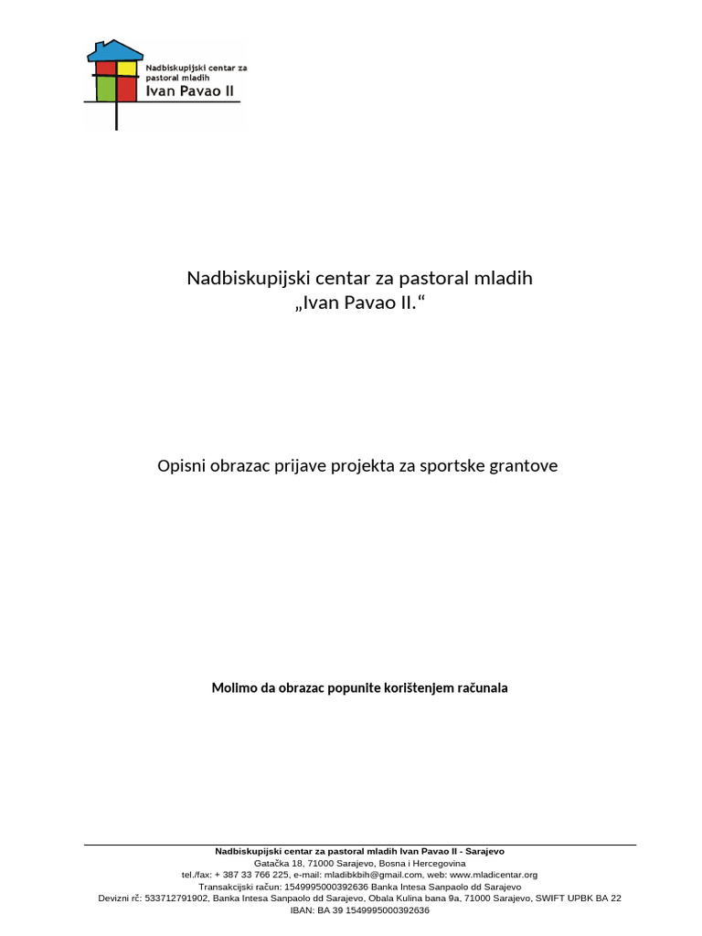 Obrazac - Za - Natjecaj 2024 Sportski Grantovi | PDF