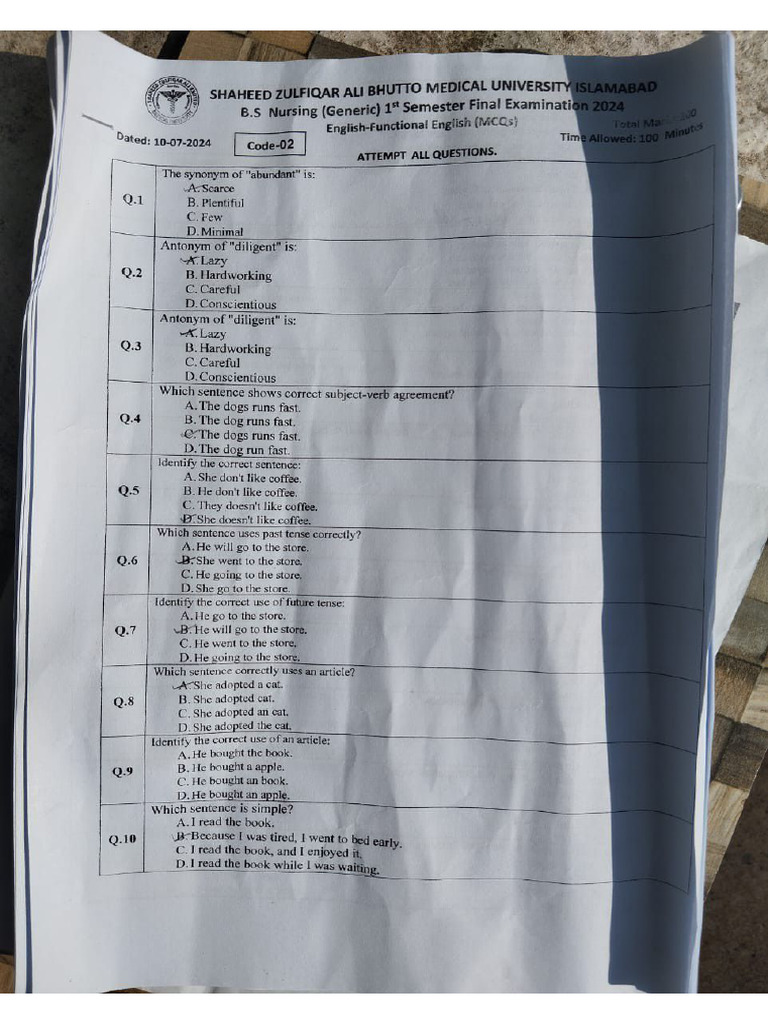 SZABMU Final English 2024 Paper | PDF