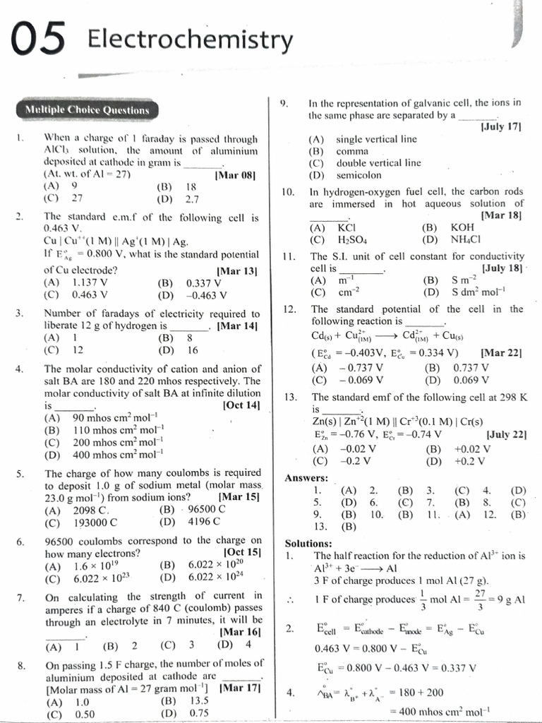 Electrochemistry PYQS | PDF
