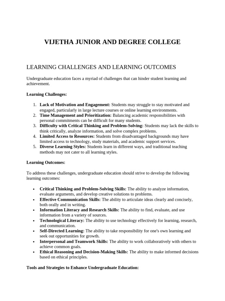 LEARNING CHALLENGES AND LEARNING OUTCOMES | PDF | Educational ...