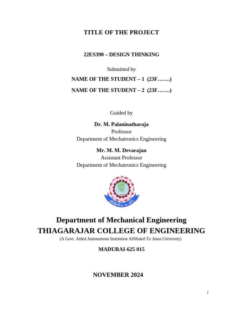 Front Pages of Report Book - Design Thinking | PDF | Engineering