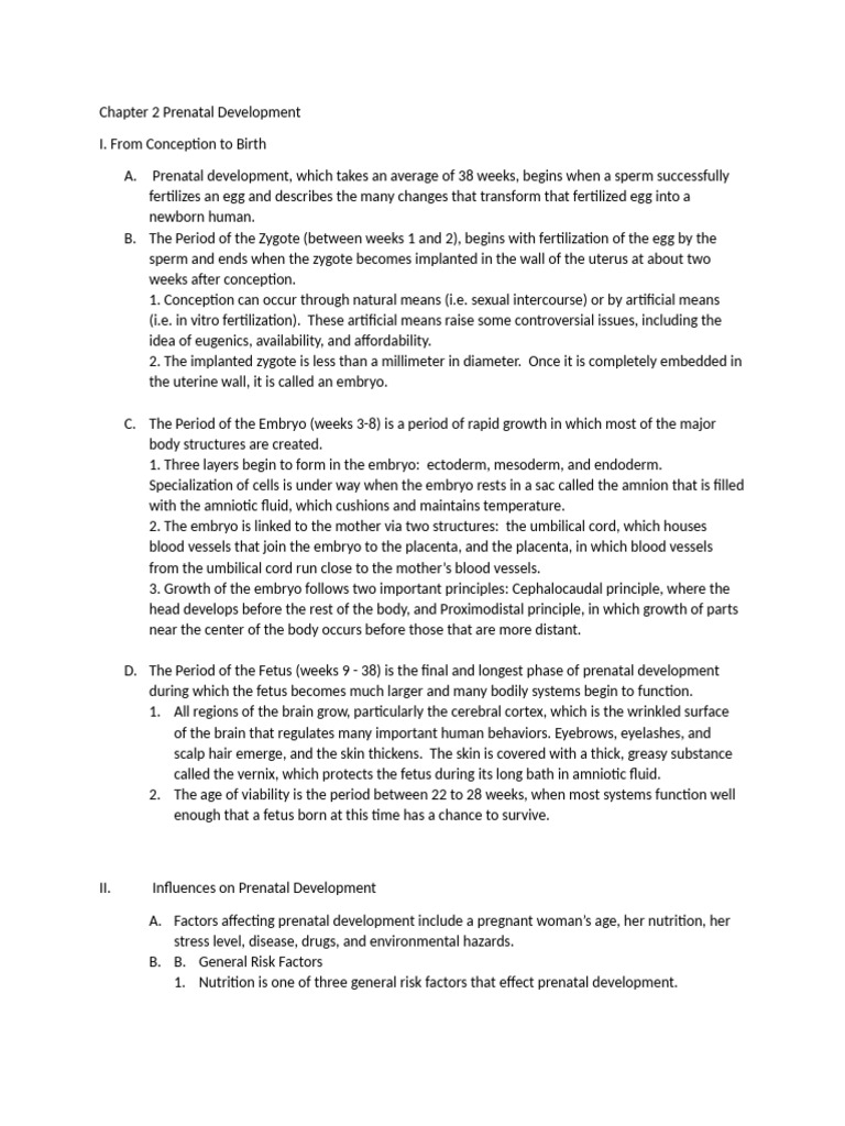 Chapter 2 Prenatal Development Handouts | PDF | Childbirth | Prenatal ...