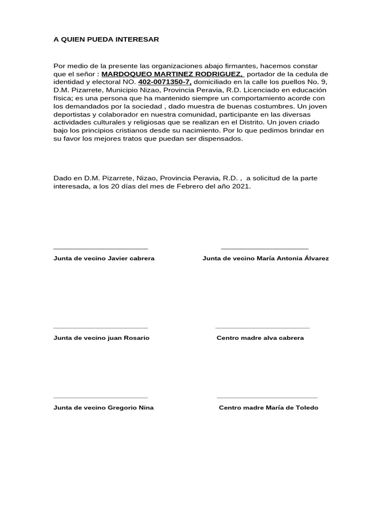 A Quien Pueda Interesar | PDF