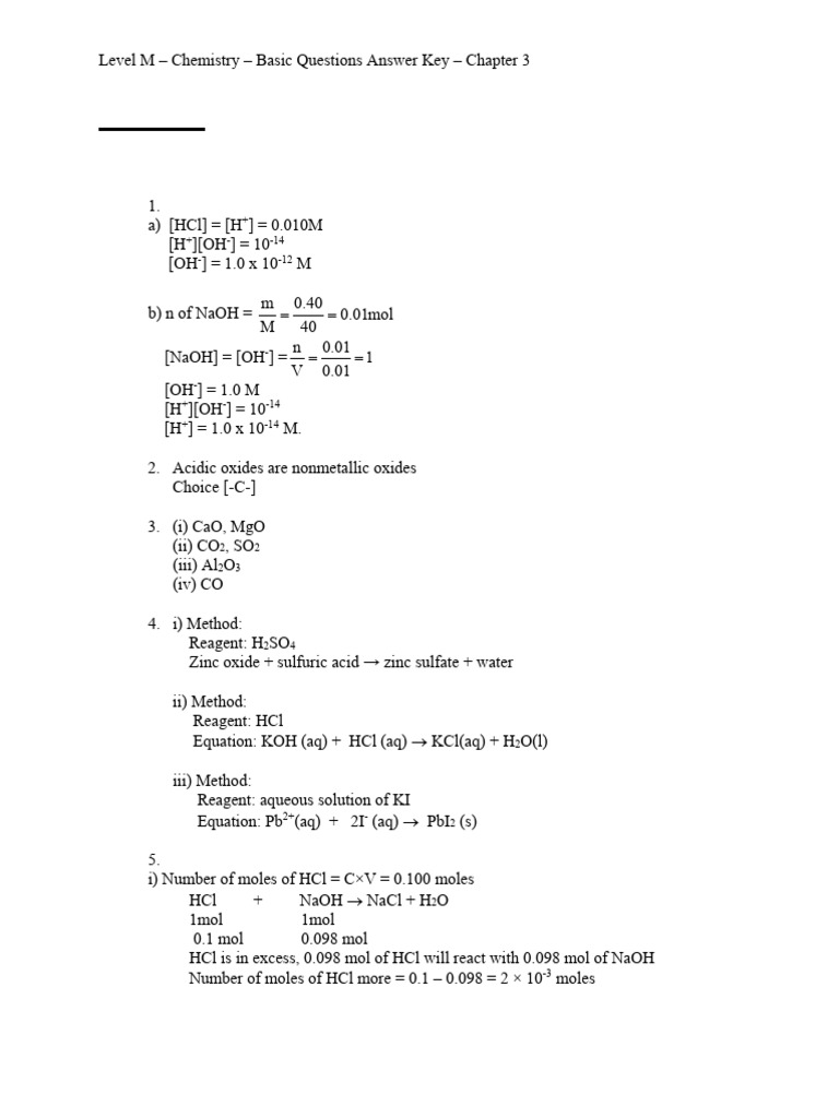 Chemistry Level M: Chapter 3 Answers | PDF | Analytical Chemistry ...