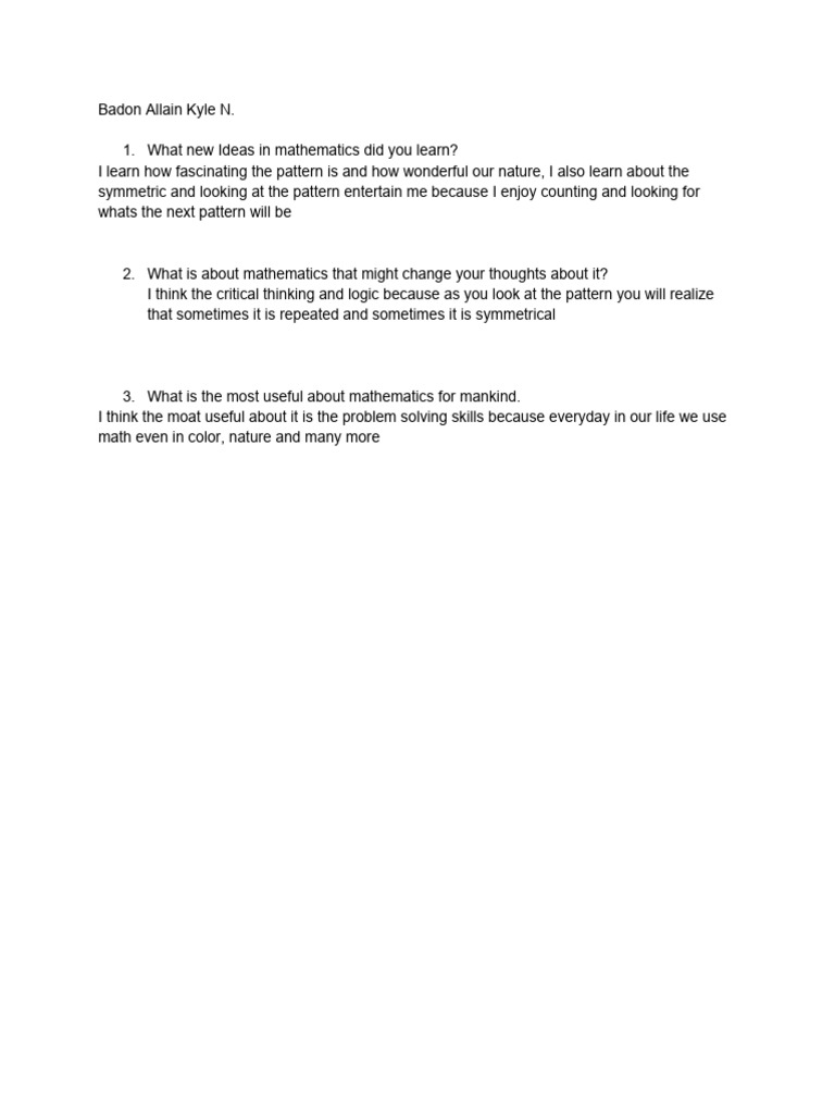 1 Mathematics. Badon Allain Kyle N | PDF