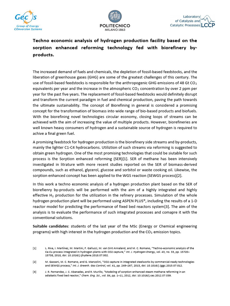 Master's thesis proposal_Technoeconomic analysis SER | PDF | Biorefinery | Biofuel