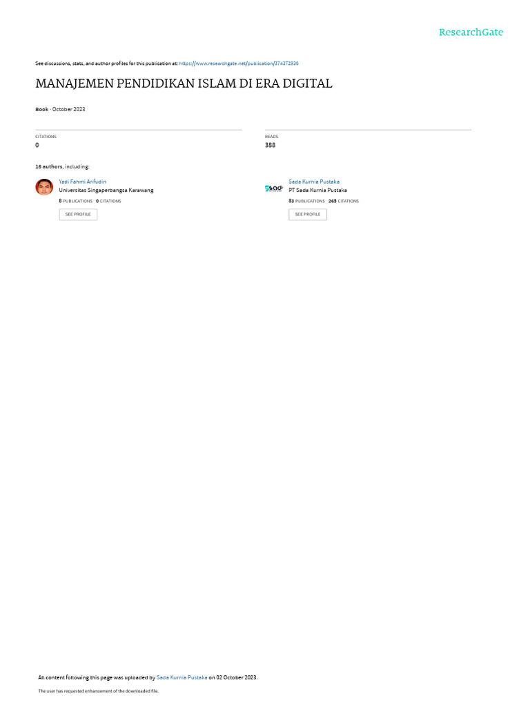 Manajemen Pendidikan Islam Di Era Digital | PDF