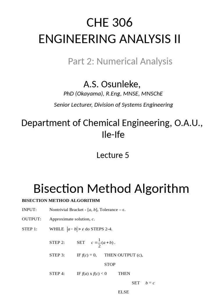 CHE 306 Lesson Note 5 | PDF | Algorithms | Mathematics Of Computing