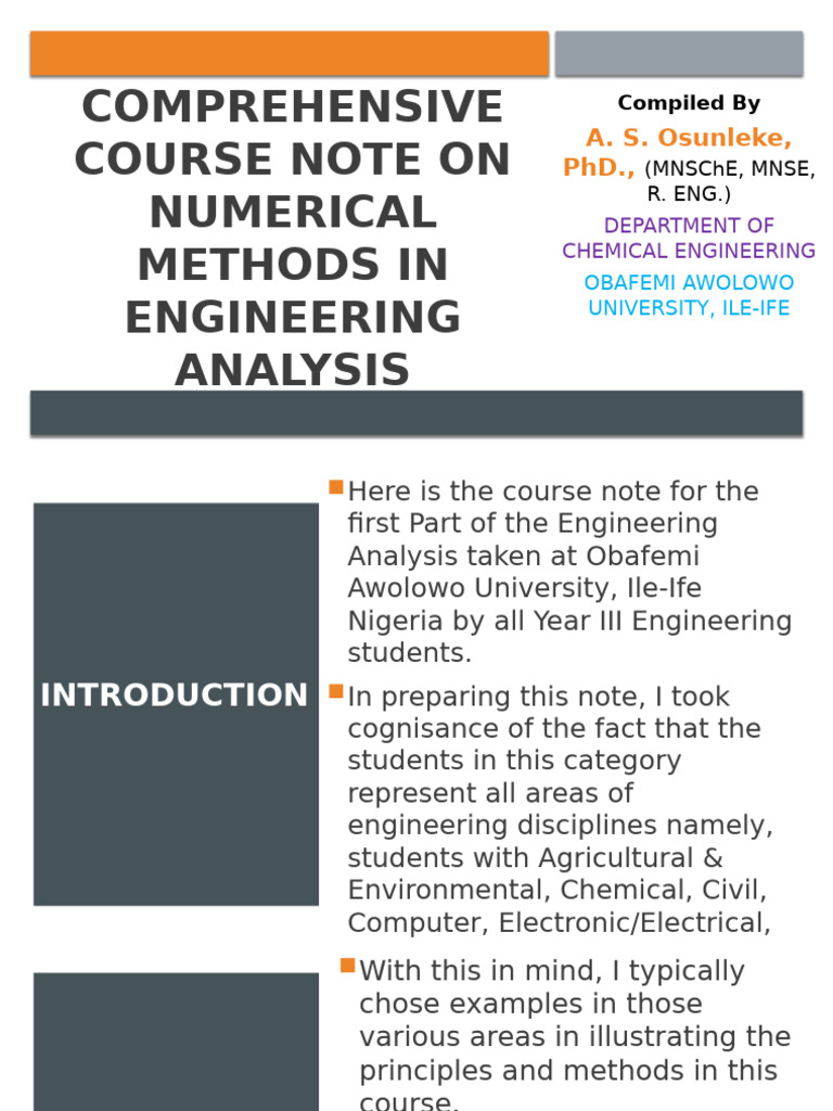 CHE 306 Lesson Note 1 | PDF | Numerical Analysis | Force
