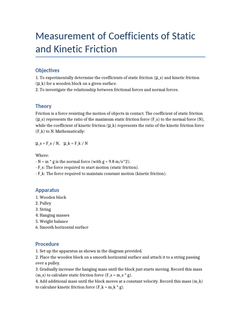 Friction_Coefficients_Experiment_Report | PDF | Force | Friction