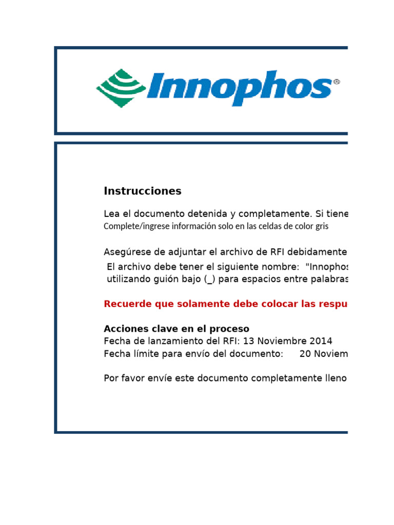 Copia de RFI - Innophos - Obra Mecanica y Civil | PDF