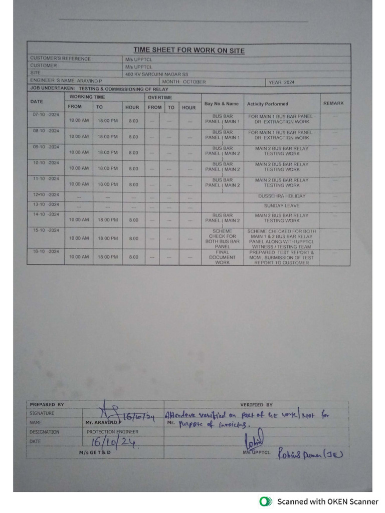 Time Sheet (1) - 07-10-24 TO 16-10-2024 . | PDF