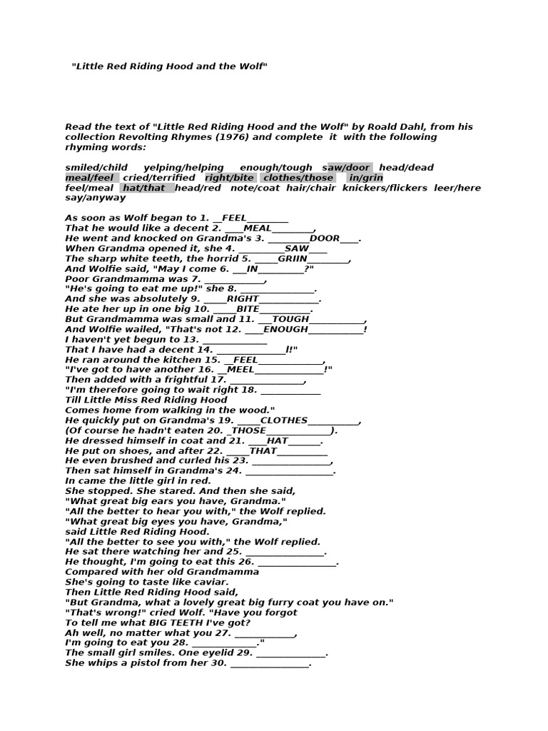 Little Red Riding Hood and The Wolf (Student's Copy) | PDF