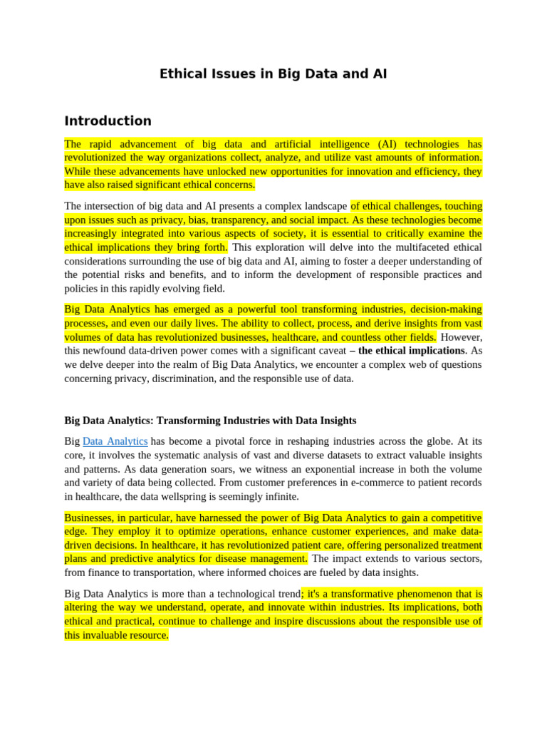 Ethical Issues in Big Data and AI | PDF | Artificial Intelligence ...