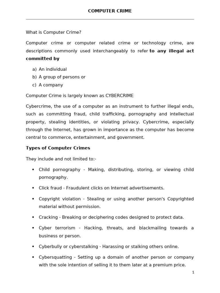 COMPUTER CRIME | PDF | Security Hacker | Cybercrime