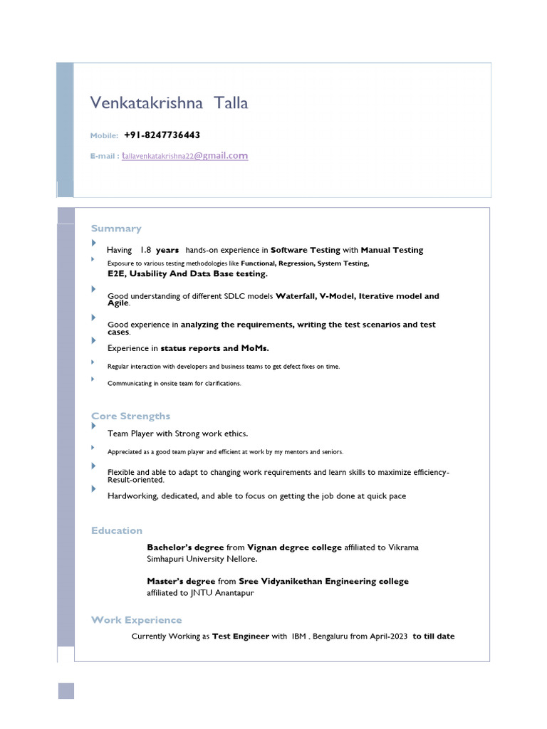 Venakata Krishna Manual 1.8 Years | PDF | Databases | Software Development Process