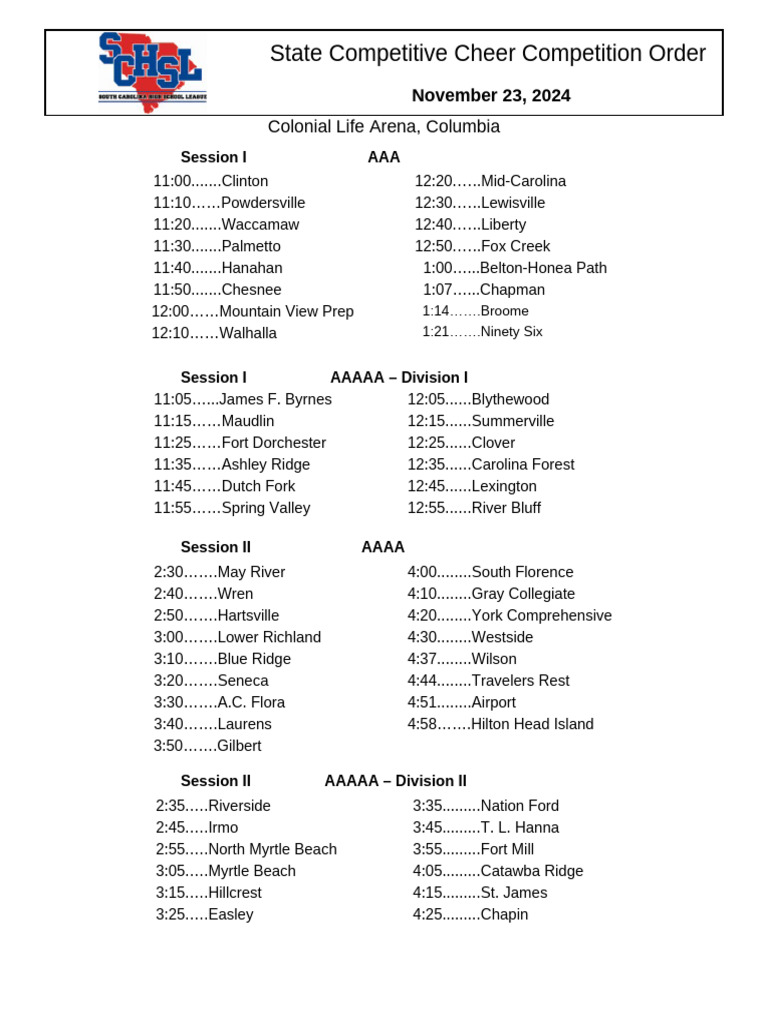 2024 State Cheer Performance Order | PDF