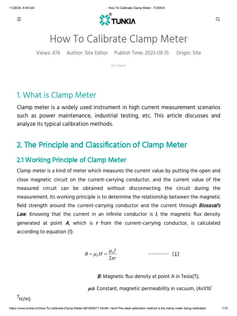 Clamp Meter Calibration Techniques | PDF | Magnetic Field | Inductance