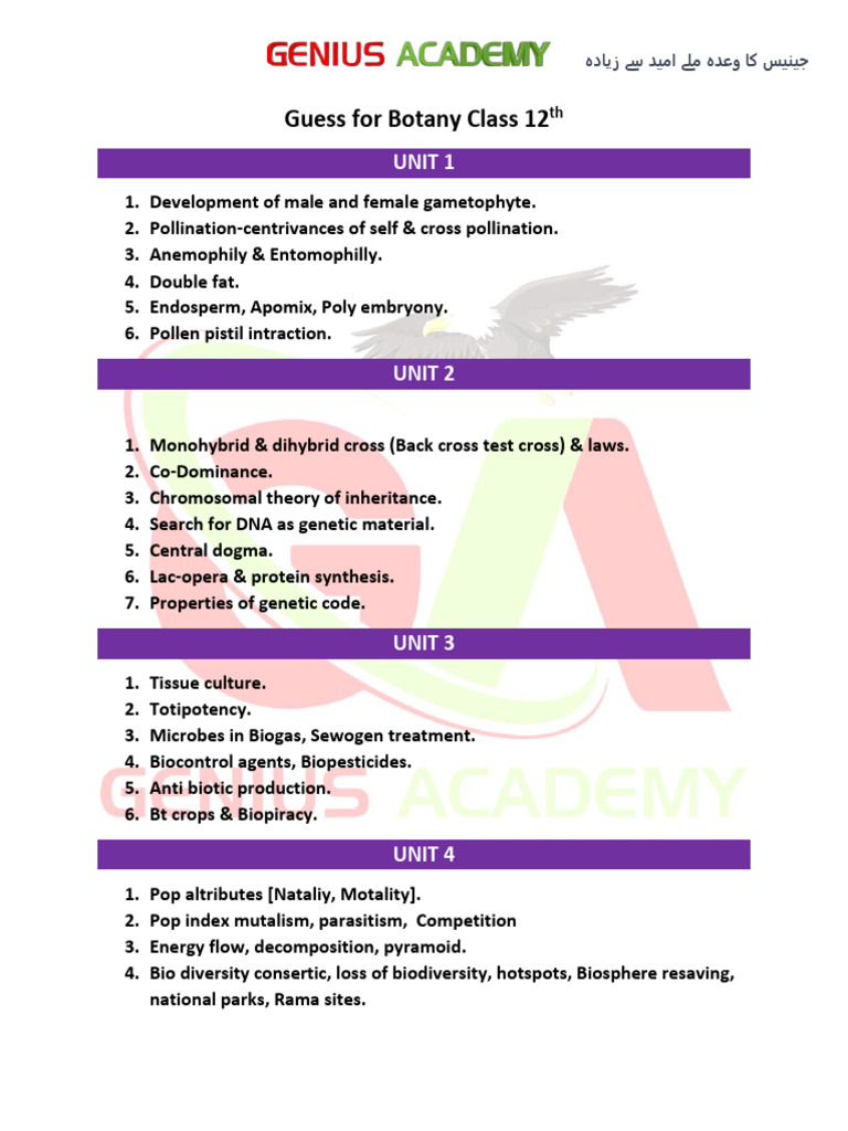 Botany Question Bank for Class 12 | PDF