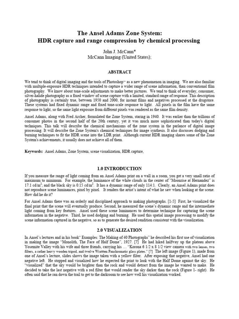 The Ansel Adams Zone System HDR Capture | PDF | Exposure (Photography ...