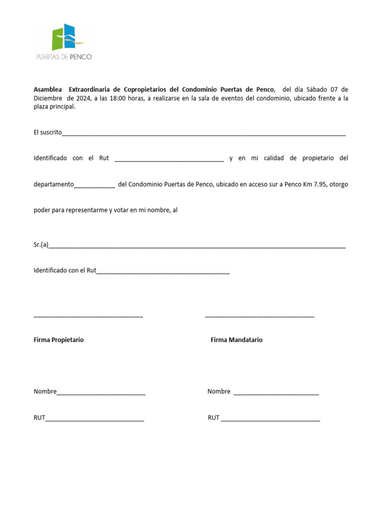 Carta Poder para Asamblea Condominio | PDF