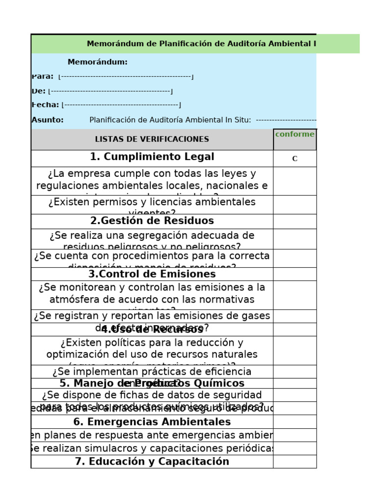 Check - List - Ambiental - 2024 - AREAS DE ESTUDIO | PDF | Seguridad y ...