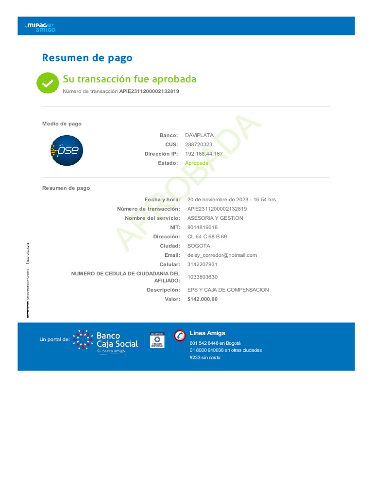 Confirmación de Pago Aprobado | PDF