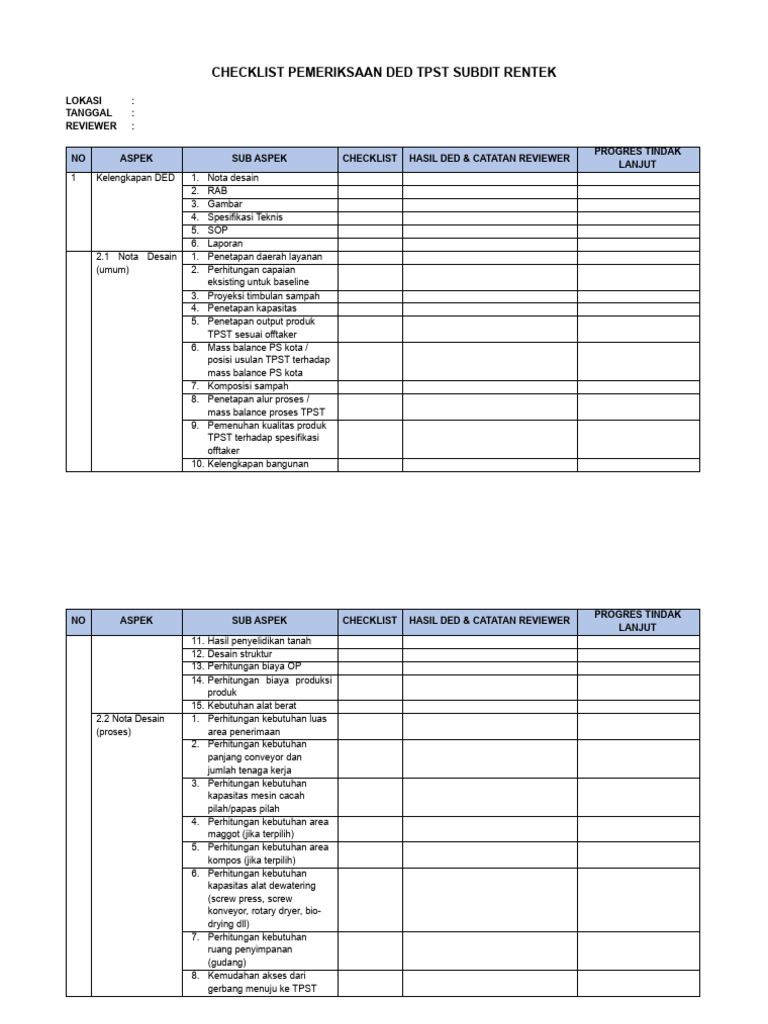 Checklist Pemeriksaan Ded TPST | PDF