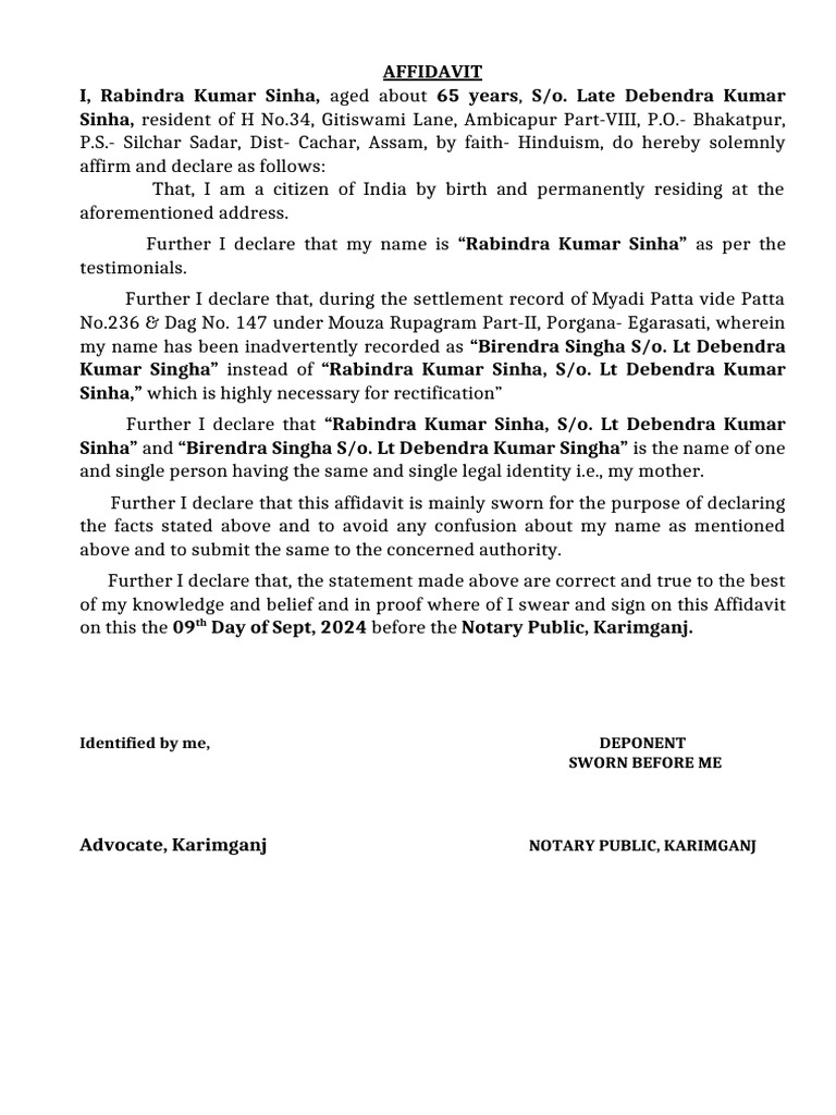 Name Correction Affidavit - in Land Records - Akshay Kumar Singh | PDF