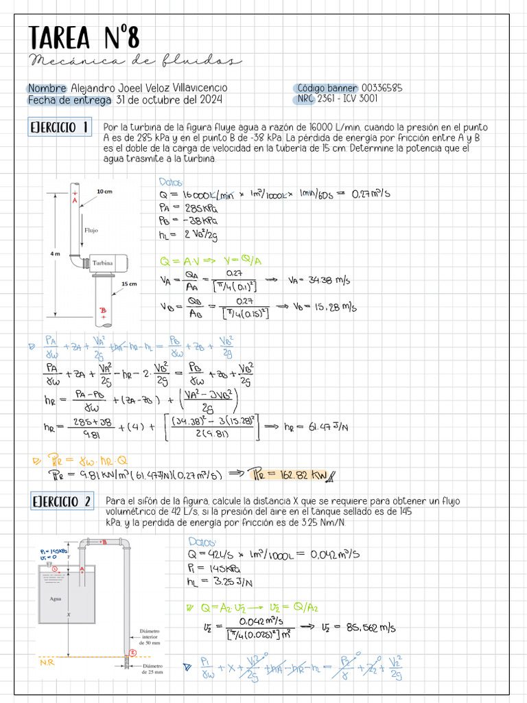 Tarea 8_Alejandro Veloz | PDF | Cantidades fisicas | Líquidos