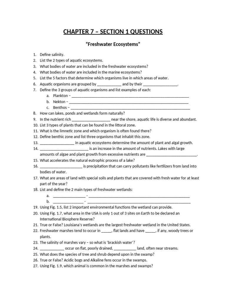 7-1 Questions (3) | PDF | Aquatic Ecosystem | Wetland