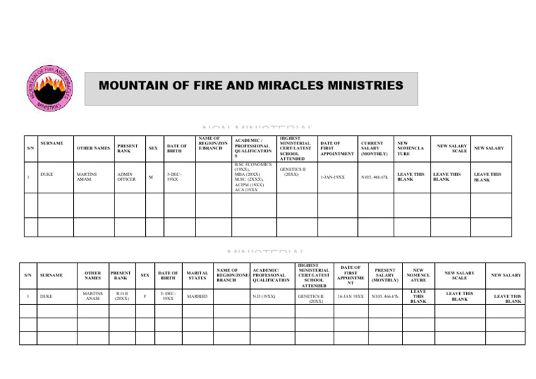 Nominal Roll Template Overview | PDF
