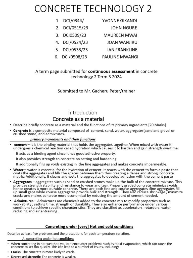 CONCRETE TECHNOLOGY 2 Final Report | PDF | Concrete | Cement