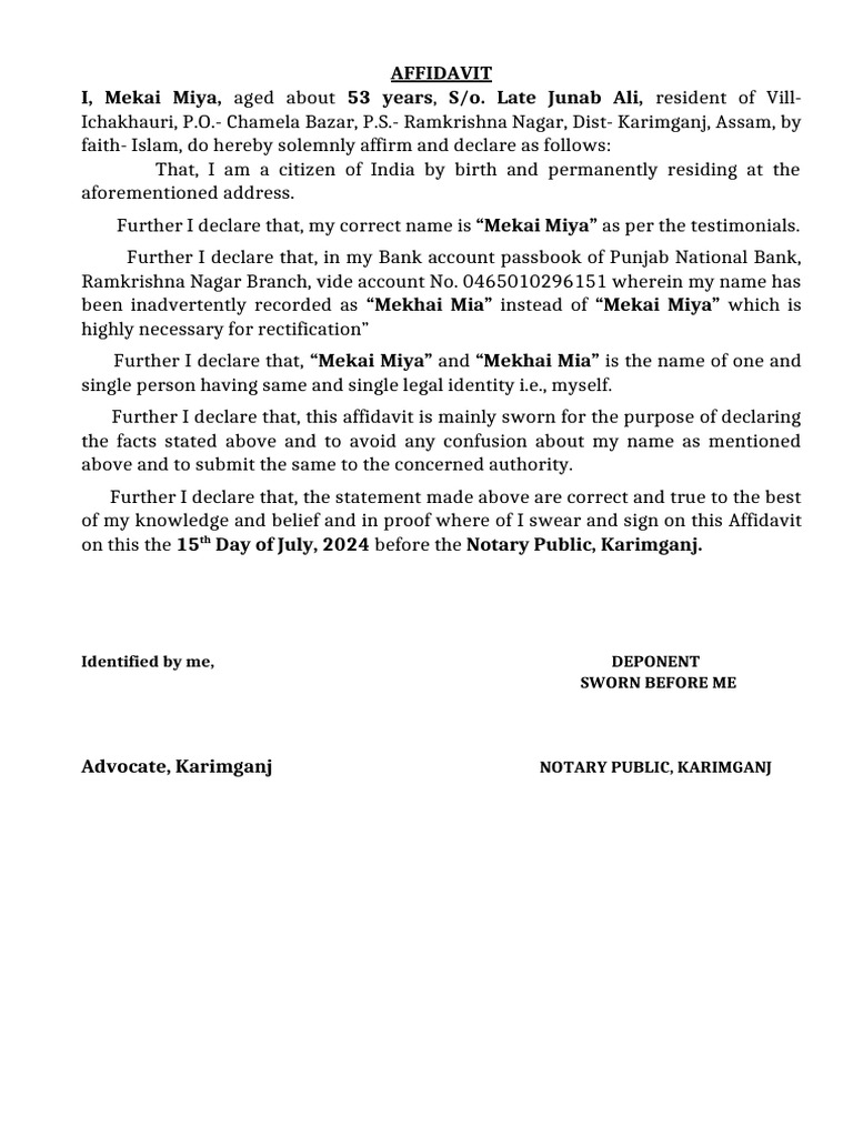 NAME CORRECTION AFFIDAVIT - IN LAND RECORDS - MUDARICH TAPADAR NOTARY | PDF