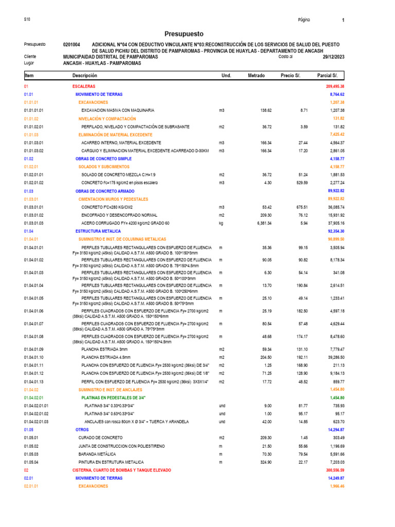 Presupuesto Adicional Final | PDF | Hormigón | Albañilería