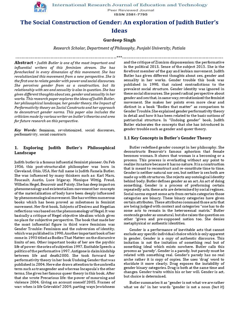 The Social Construction of Gender an Exploration of Judith Butler’s ...