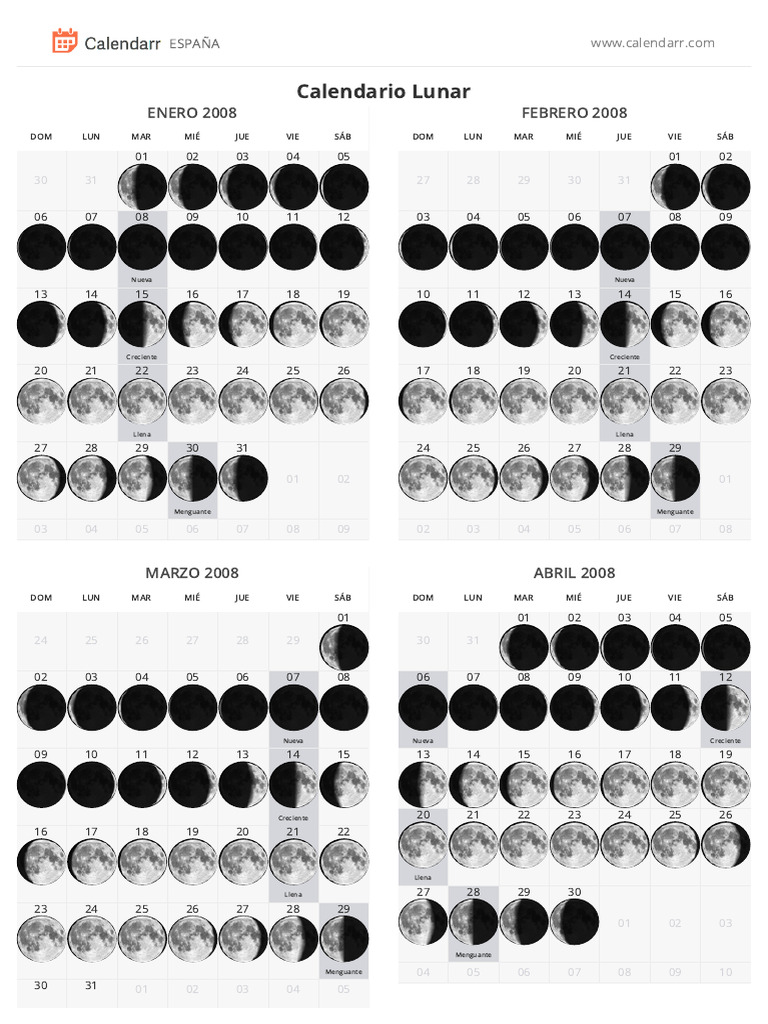 Calendario Lunar 2008 en España | PDF
