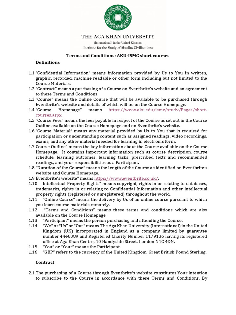 Terms and Conditions Aku Ismc Short Courses2021 | PDF | Legal Liability | Credit Card
