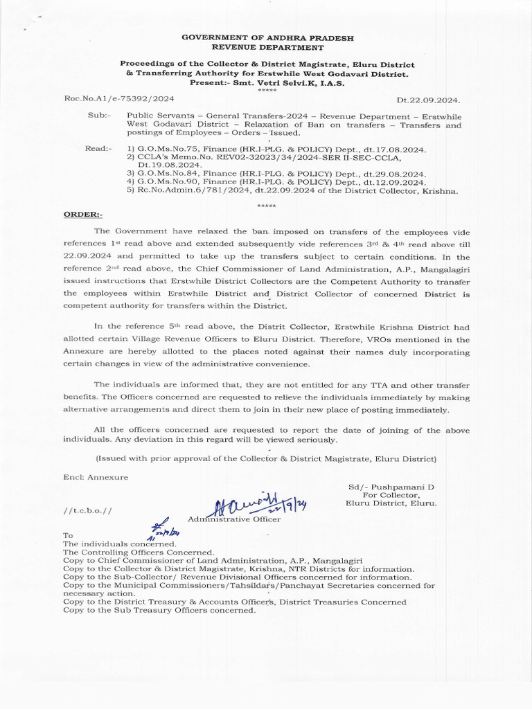 VROs Transfers Revised Proceedings & Annexure | PDF