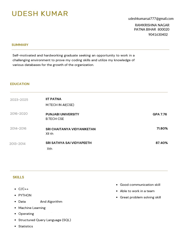 UDESH KUMAR Resume | PDF