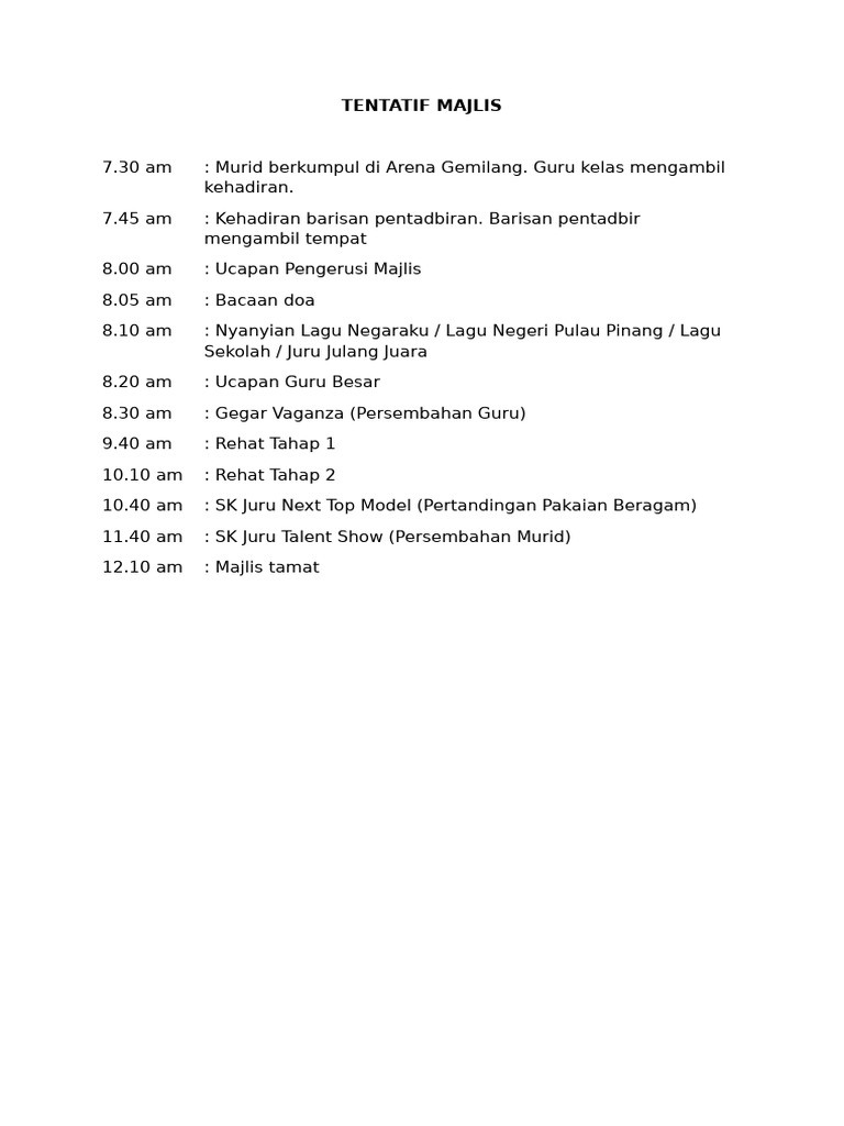 TENTATIF MAJLIS | PDF
