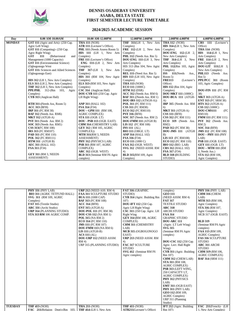 Central Timetable 27-10-2024-2 | PDF | Academia