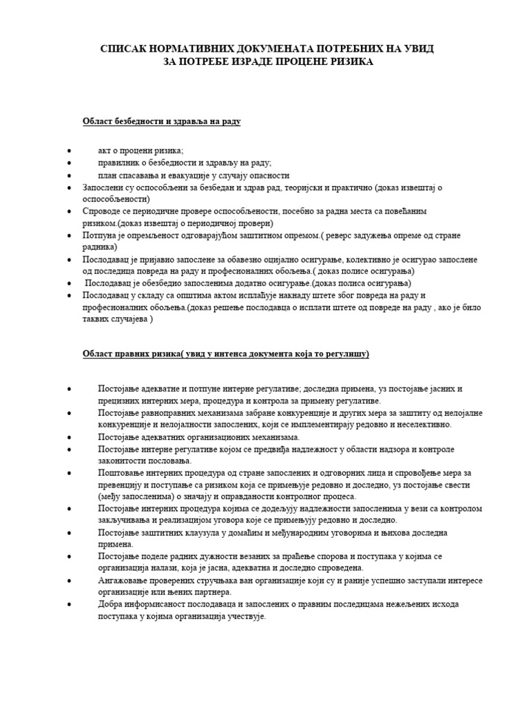 Spisak Normativnih Dokumenata | PDF
