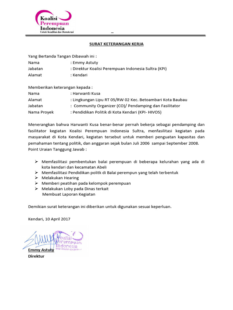 Surat Keterangan Kpi 2 | PDF