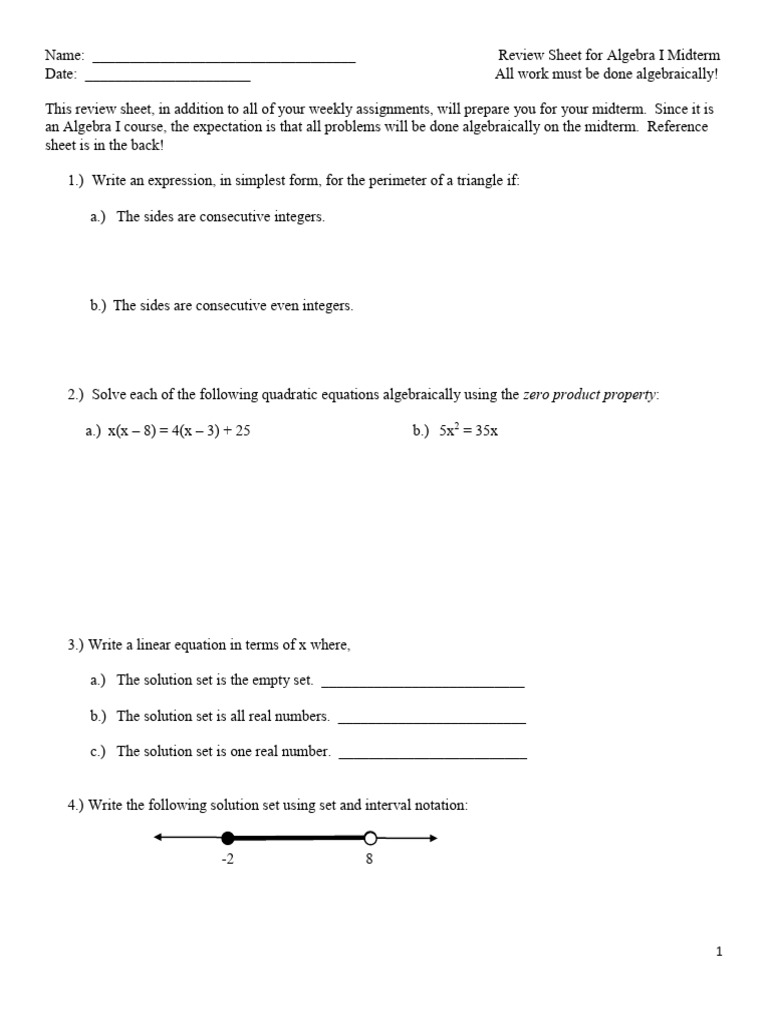 Midterm Review Sheet 2023 | PDF | Equations | Algebra