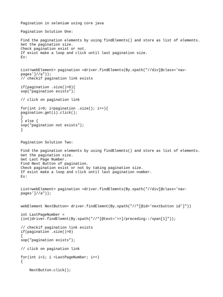 Pagination in Selenium Using Java | PDF Pagination in Selenium Using Java | PDF