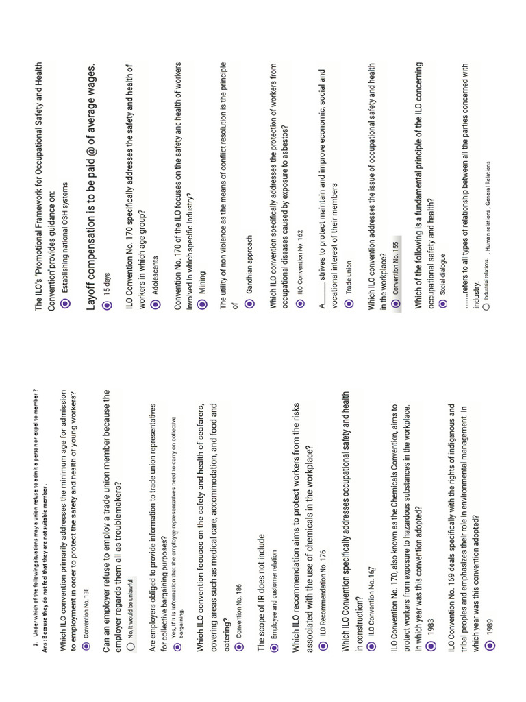 P2_ILO MCQ - Q&A | PDF | International Labour Organization | Employment