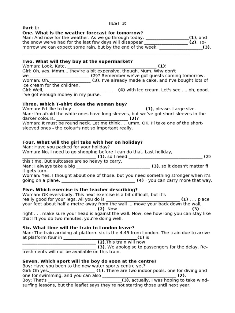 DICTATION. PET 5 - TEST 3 | PDF