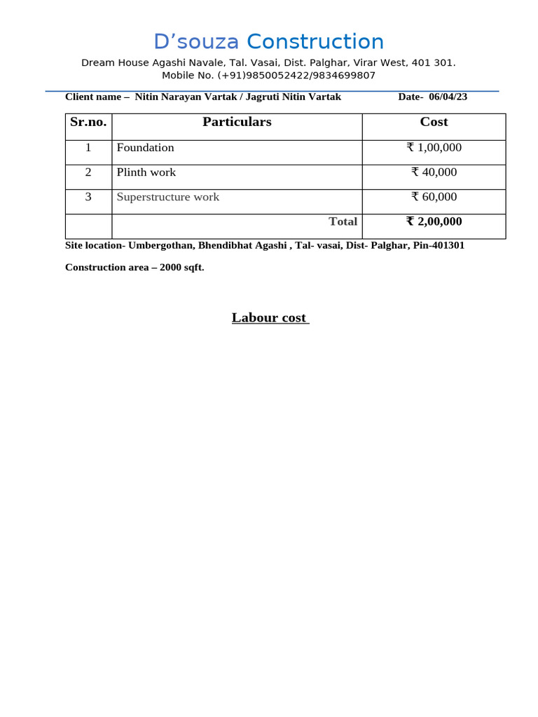 Labour Charges | PDF